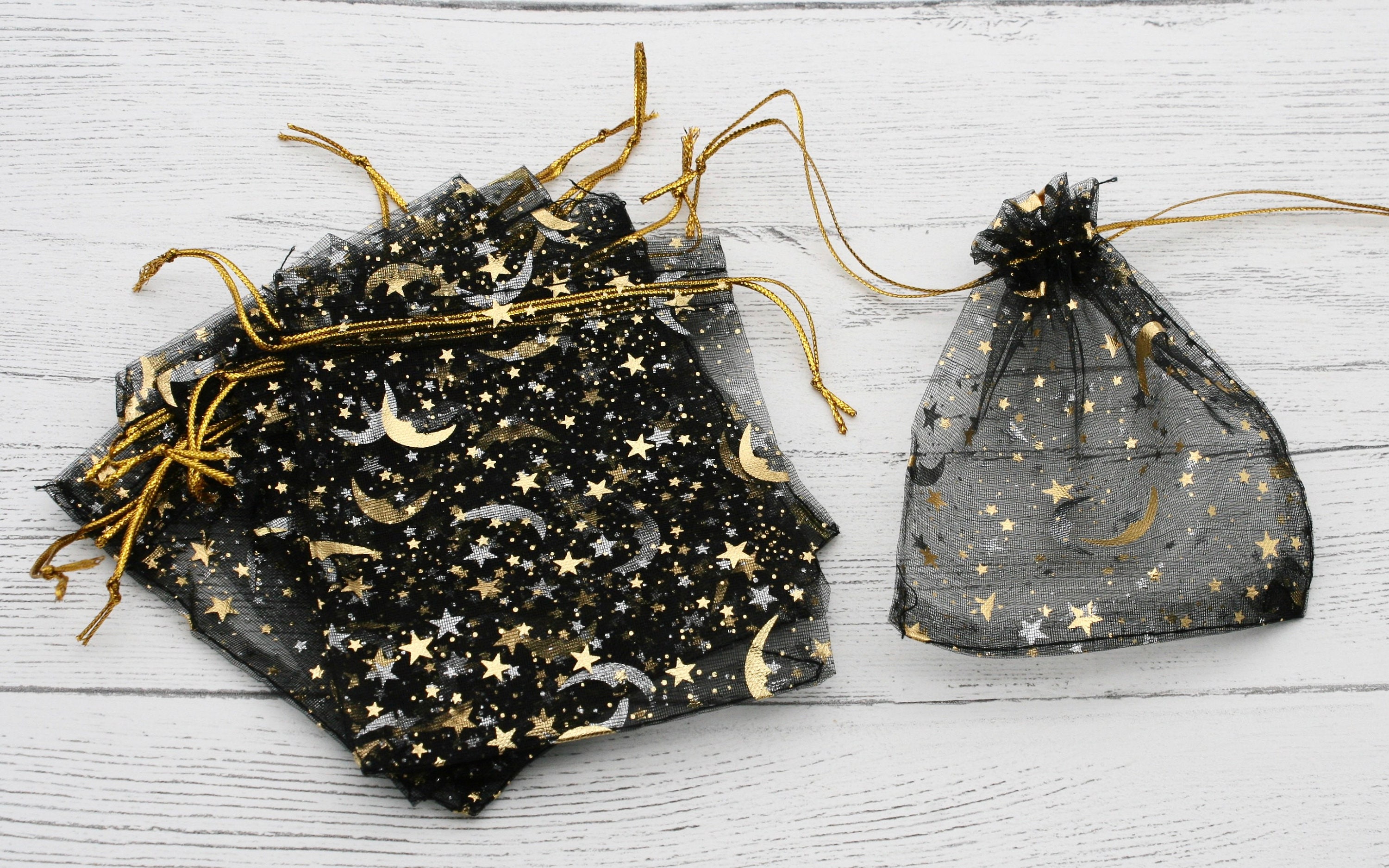 9cm X 12cm Black and Gold Moon and Star Organza Bags Gift | Etsy