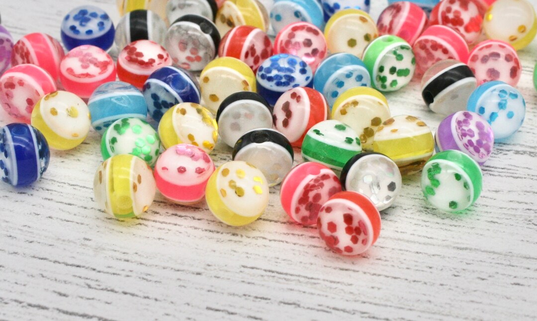 10 x Bunte Glitzerperlen, Glitzer Buntperlen, Bastelzubehör, Halskette ...
