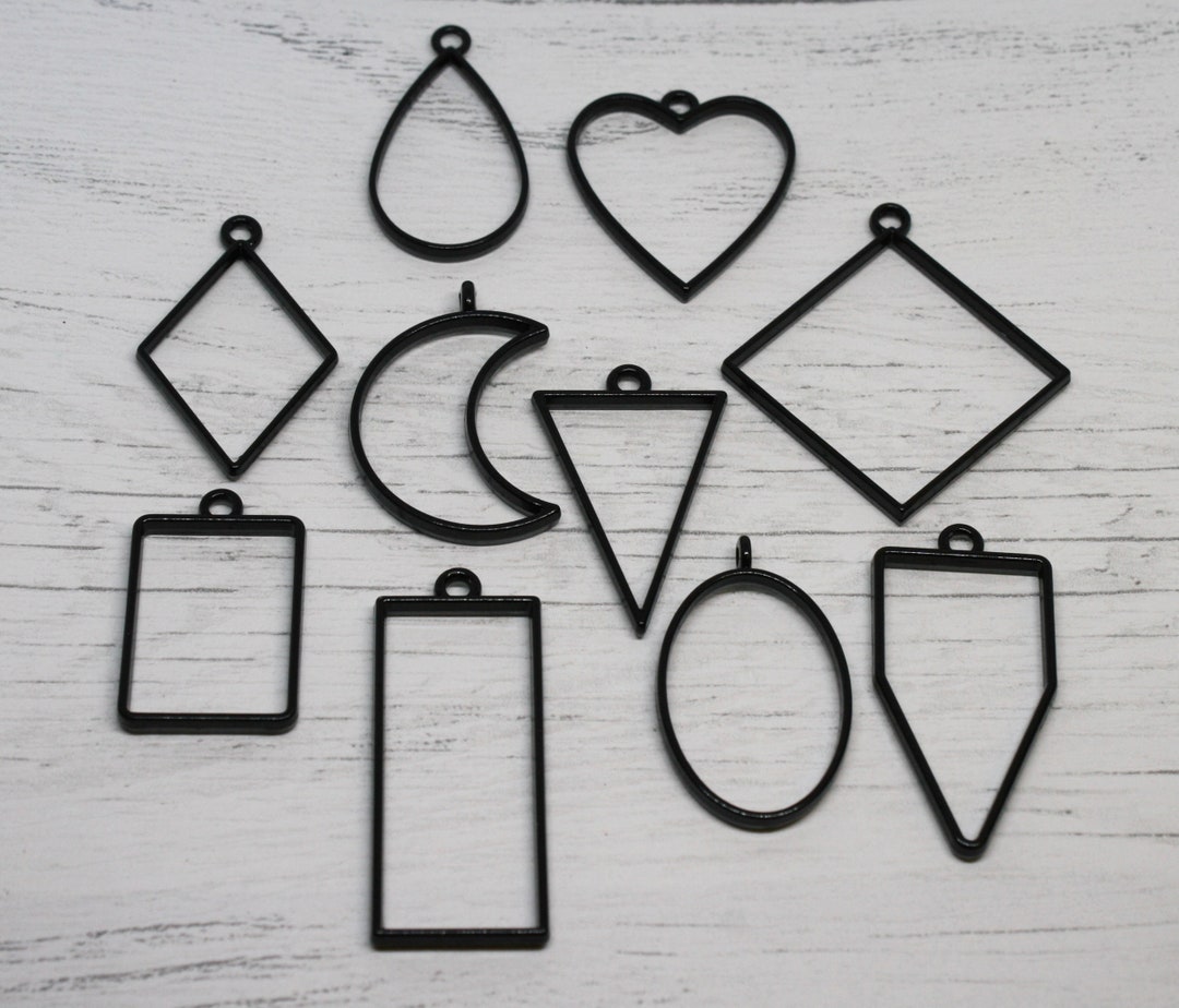 Set of 10 Black Open Back Blank Metal Assorted Shape Bezels, Bezel ...