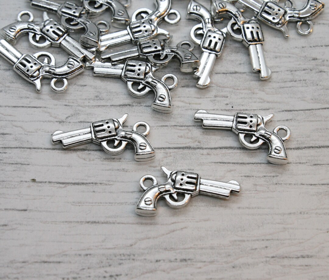 10 X Metal Pistol Gun Charm, Gun Charm, Jewellery Making, Craft ...
