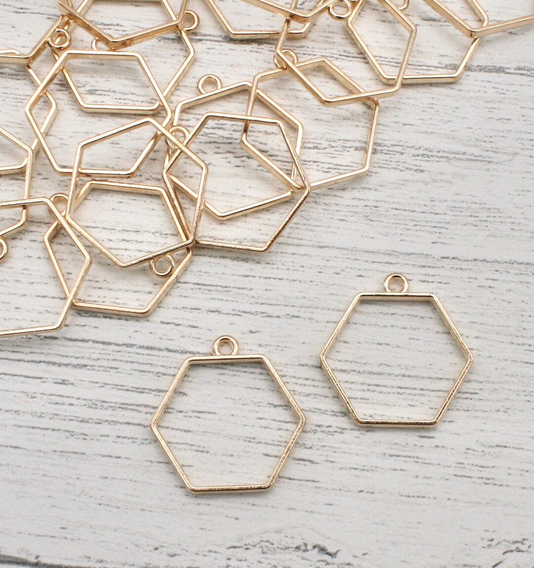Gold Tone Hexagon Bezel Set of 2 Open Back Blank Metal Bezels, Bezel ...