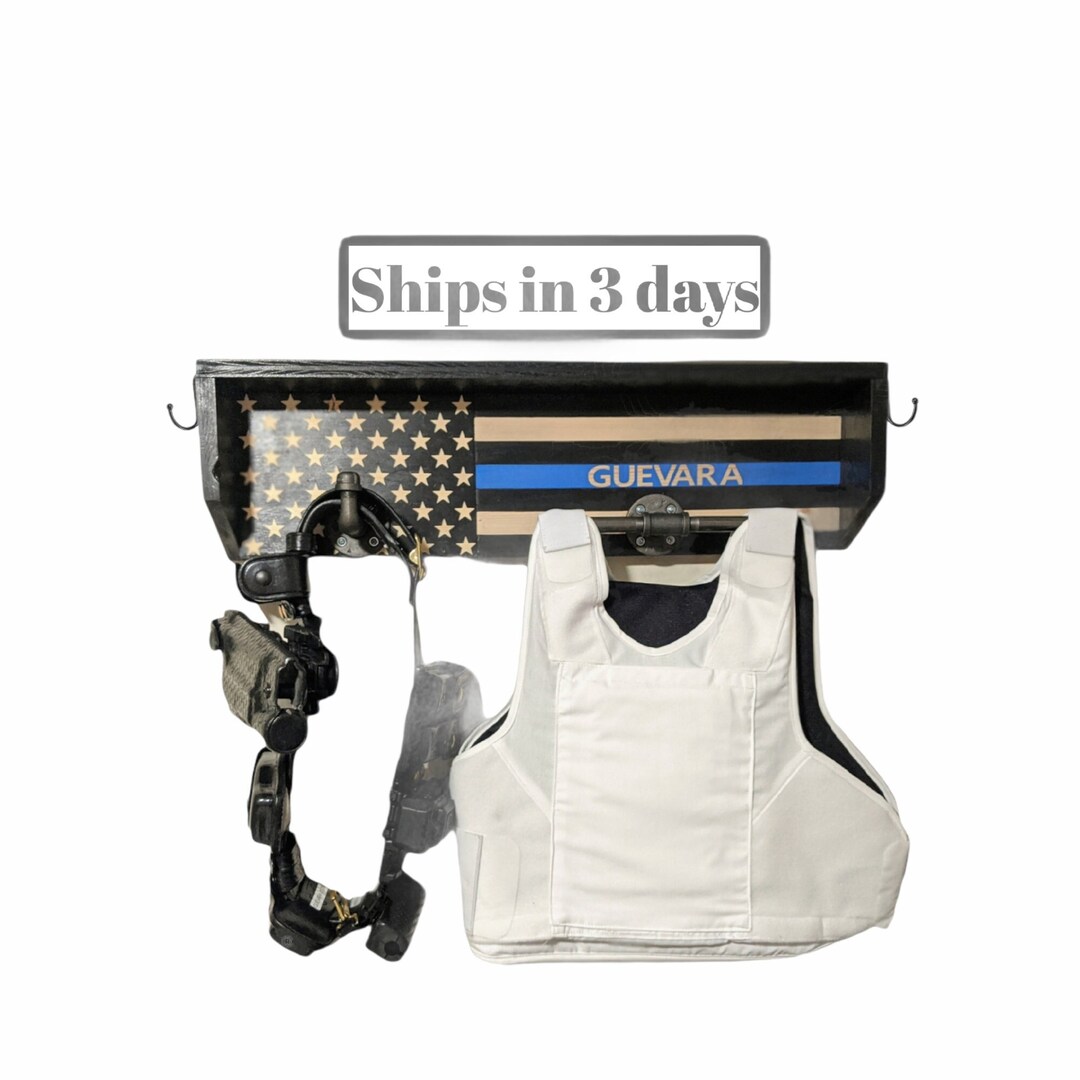 Engraved Personalized Police Gear Rack Thin Blue Line Galvanized Steel ...