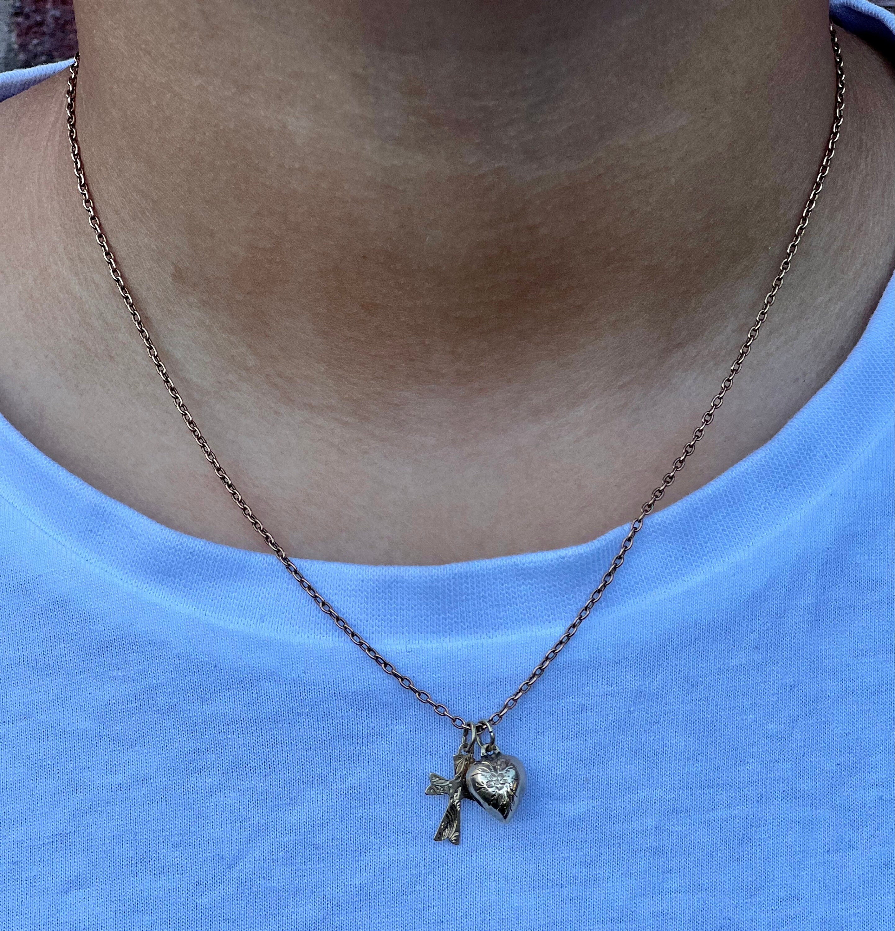 Victorian 9ct Gold Puffed Heart & Cross Duo Charm - Etsy