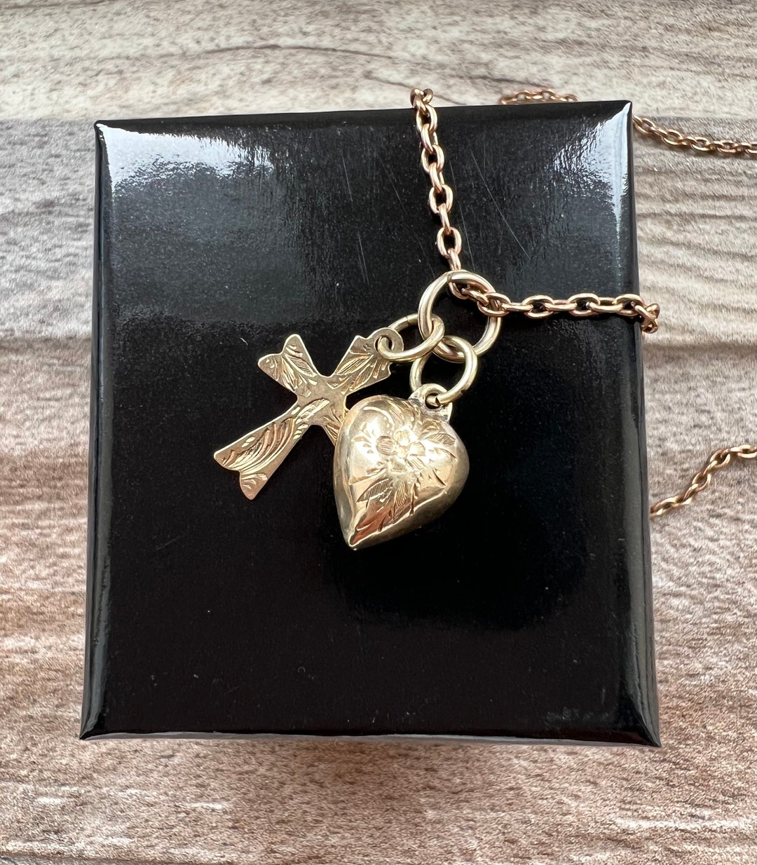 Victorian 9ct Gold Puffed Heart & Cross Duo Charm - Etsy