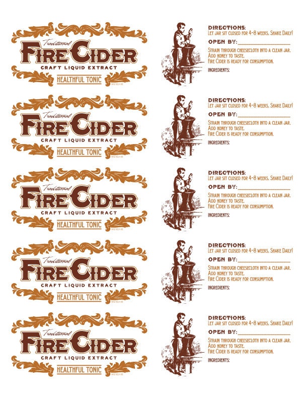 Traditional Fire Cider Labels for Avery 5163 & Post-it 2500-N Stickers ...