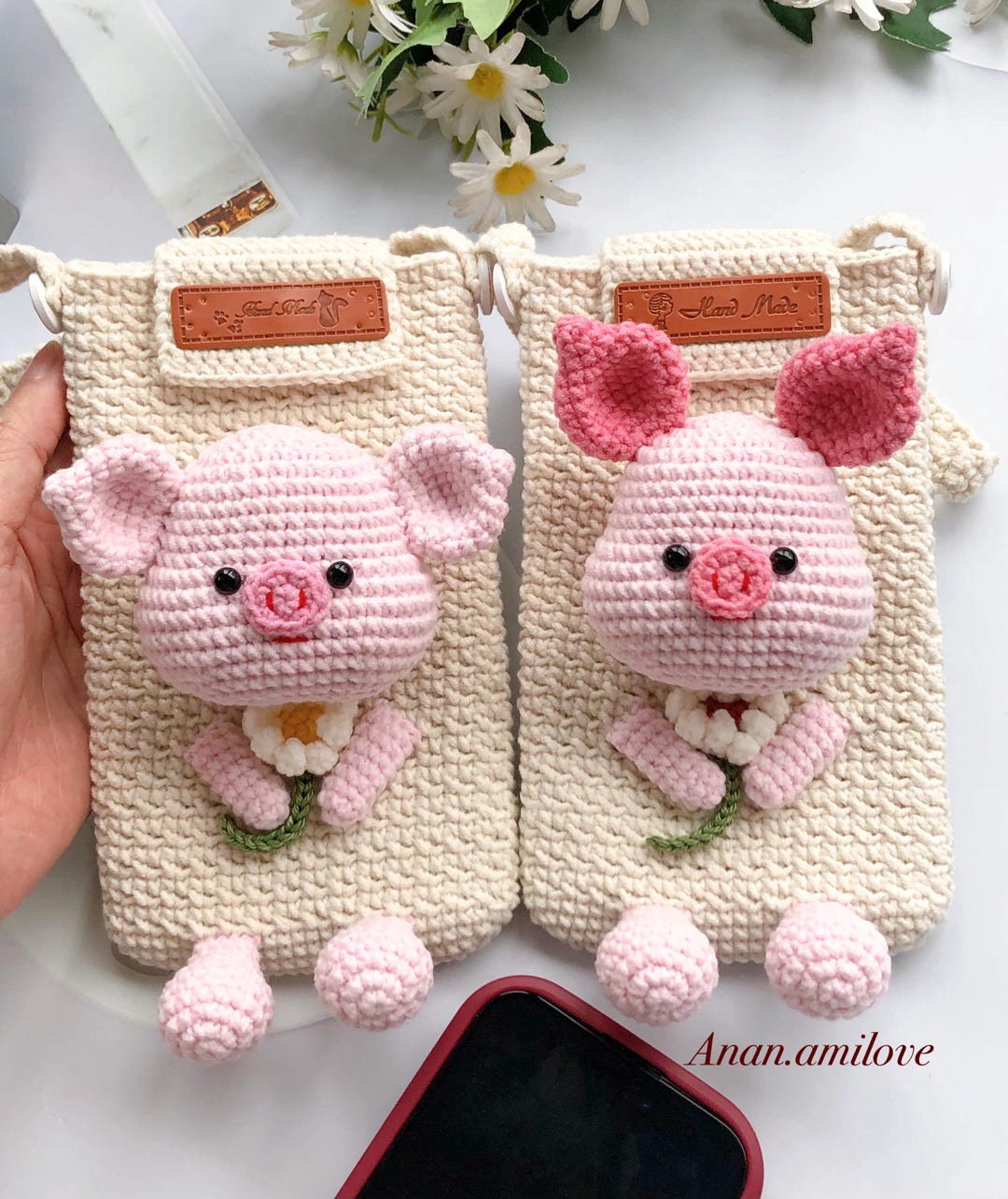 2 in 1 PATTERNS Crochet Pig Phone Pouch/ Cute Bag/ Crochet Cell Phone ...