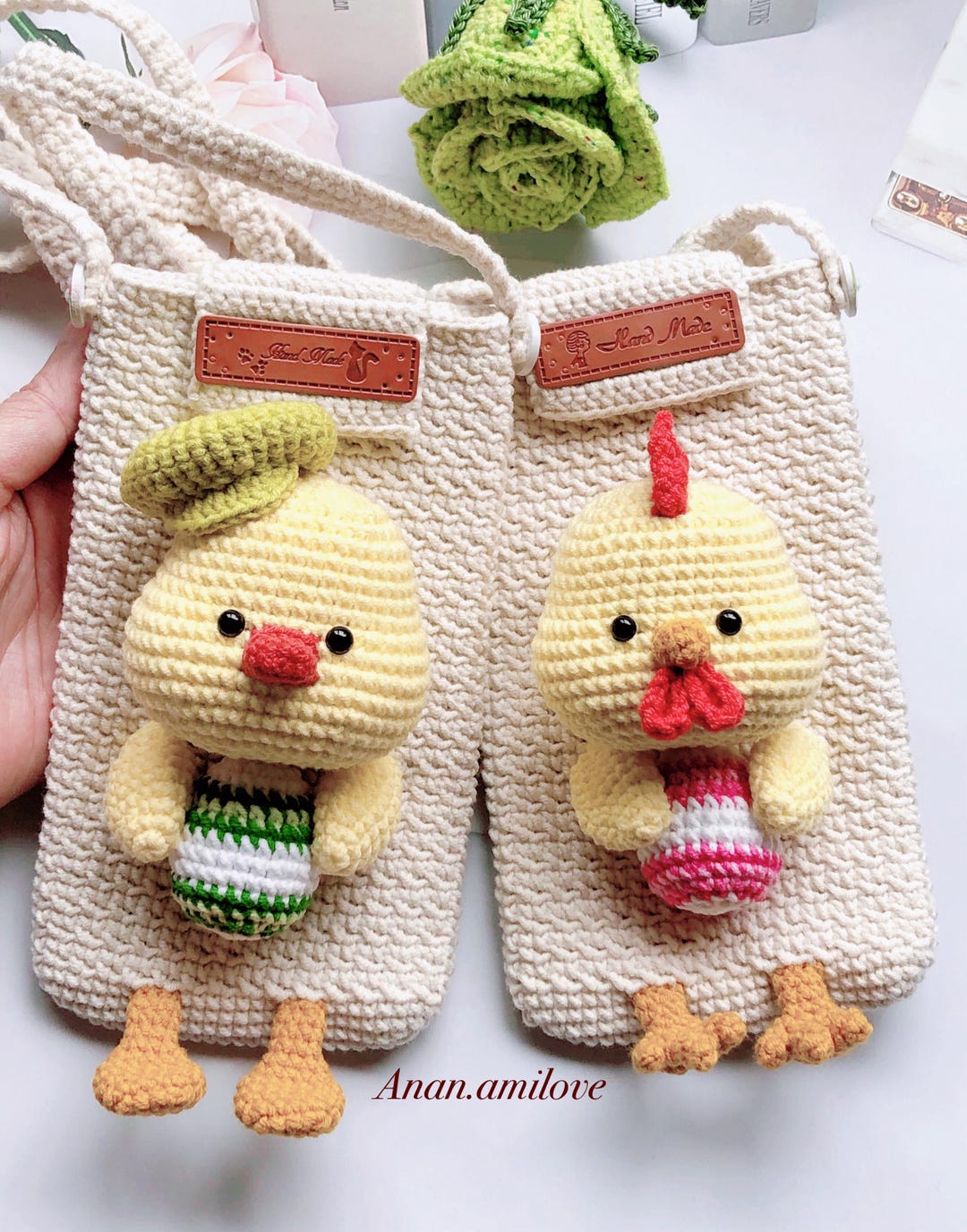 2 in 1 PATTERNS: Crochet Chicken/ Chick/ Duck Pouch/ Crochet Cute Phone ...