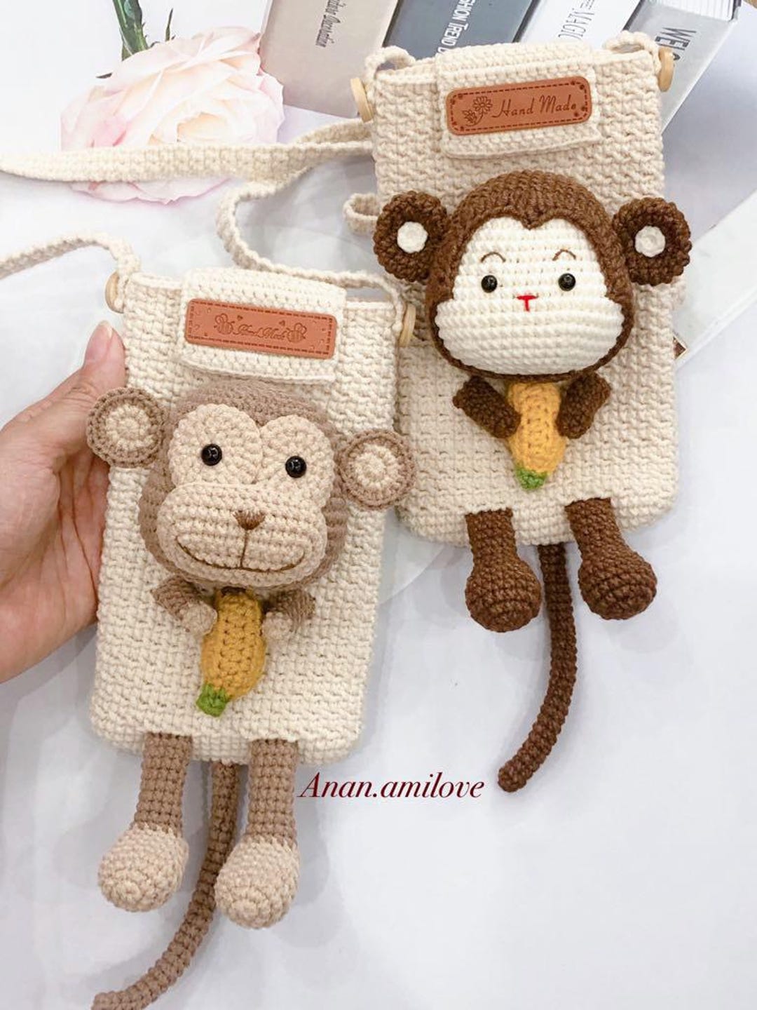 PATTERNS 2 in 1: Crochet Phone Pouch/ Crochet Monkey Bag/ Crochet Cell ...