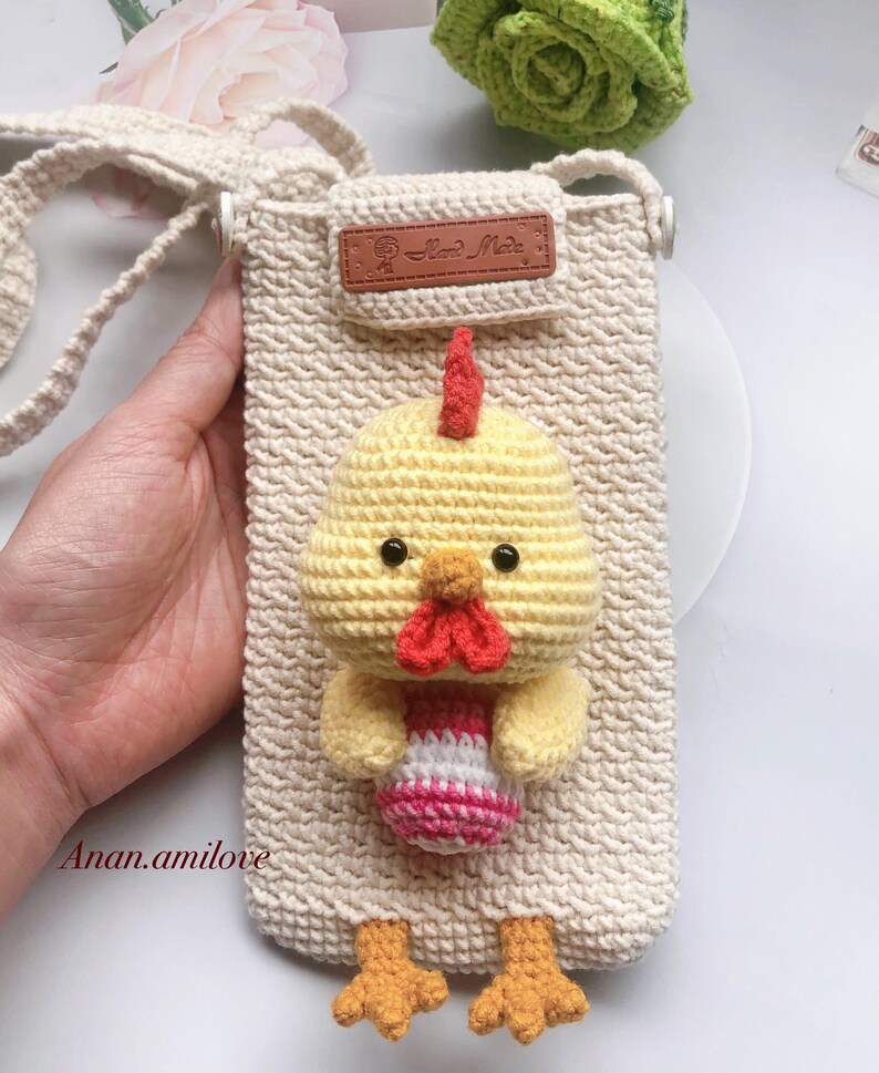 2 in 1 PATTERNS: Crochet Chicken/ Chick/ Duck Pouch/ Crochet Cute Phone ...
