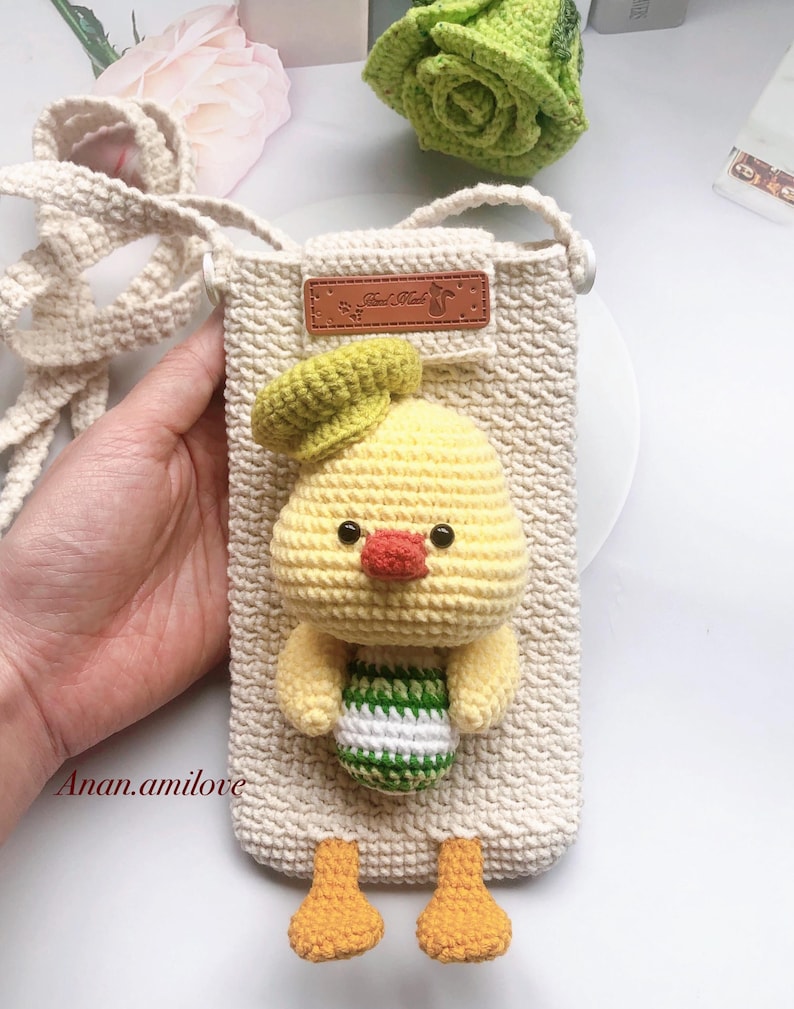 2 in 1 PATTERNS: Crochet Chicken/ Chick/ Duck Pouch/ Crochet Cute Phone ...