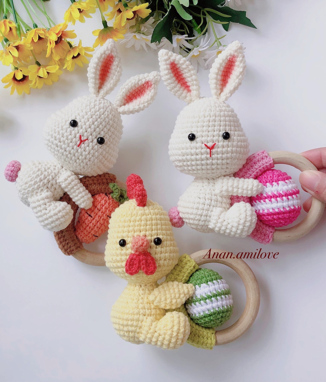 3 in 1 PATTERNS: Crochet Easter Rabbit and Chicken Rattle - Etsy
