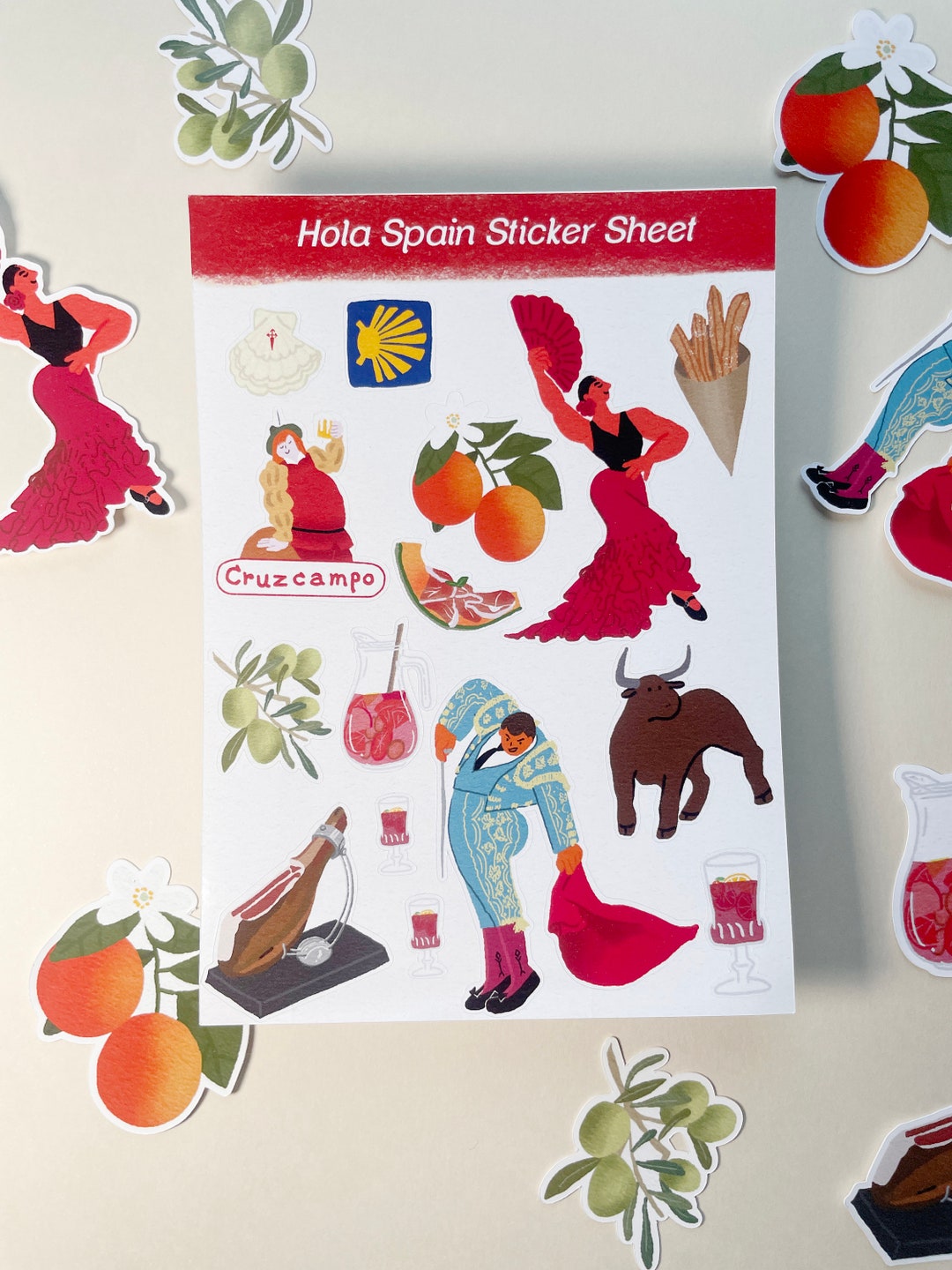 Hola Spain Sticker Sheet | Glossy Sticker | Water Resistance ...