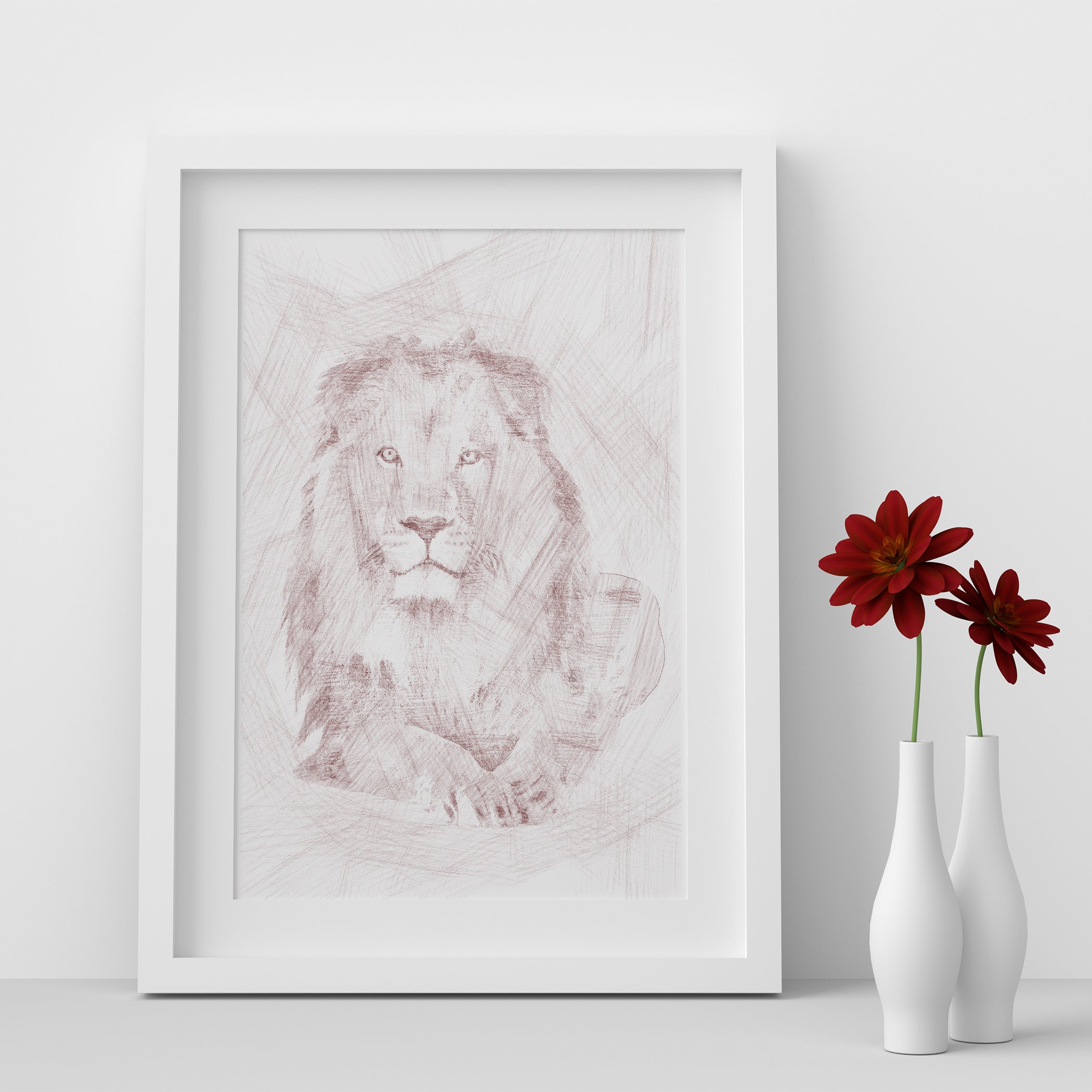 Abstract Line Art Sketch of a Lion, Digital Print for Download - Etsy