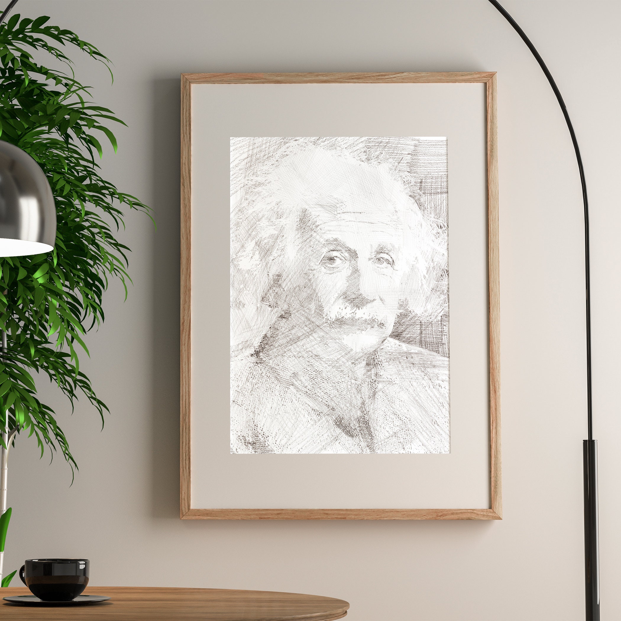 Abstract Line Art Sketch of the Albert Einstein’s Portrait, Digital ...
