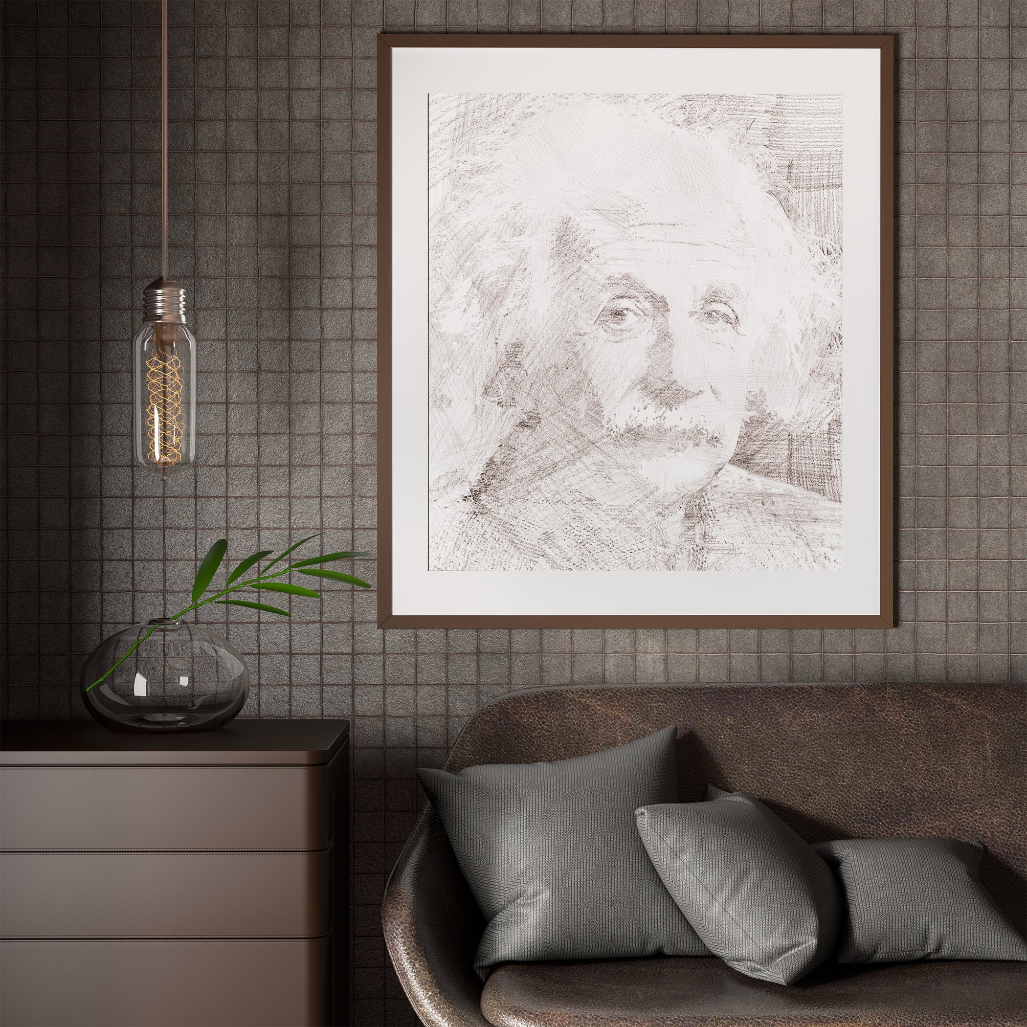 Abstract Line Art Sketch of the Albert Einsteins Portrait, Digital ...