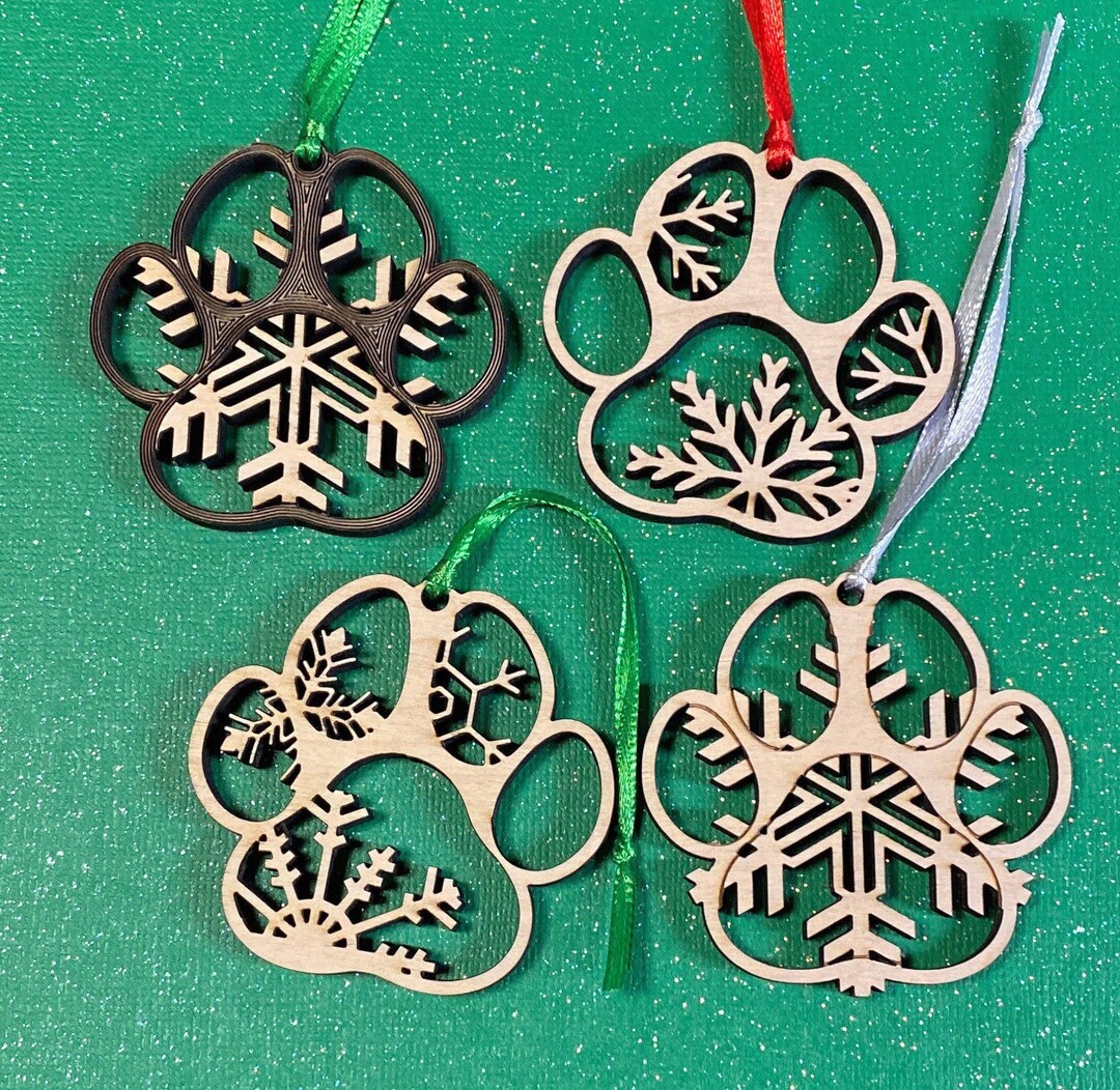 Set of 12 Paw Print Snowflakes, Handmade Snowflake Ornament, Wood Pet ...