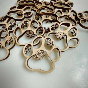 Set of 12 Paw Print Snowflakes, Handmade Snowflake Ornament, Wood Pet ...