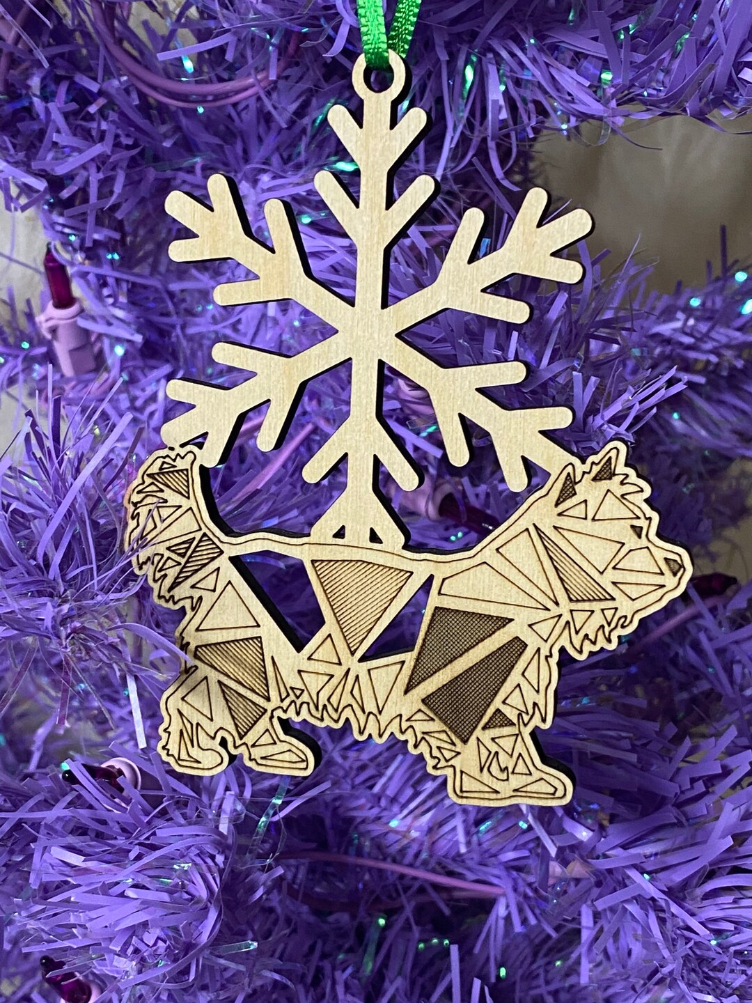 Laser-cut Wooden Dog Snowflake Ornament - Geometric Design Pet Lover ...