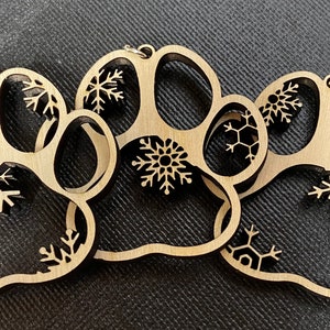 Set of 12 Paw Print Snowflakes, Handmade Snowflake Ornament, Wood Pet ...