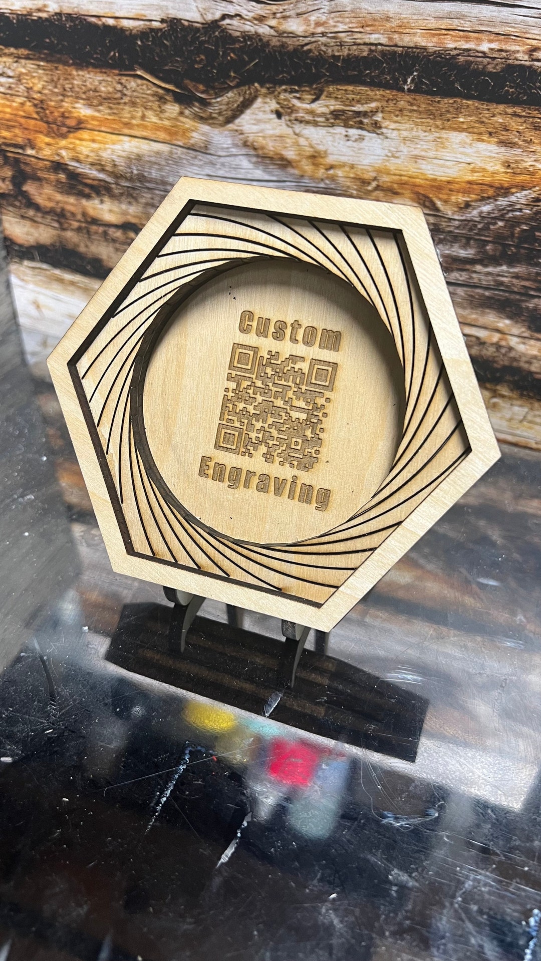 Laser-cut Hexagonal Wooden Hockey Puck Display, Featuring Intricate ...