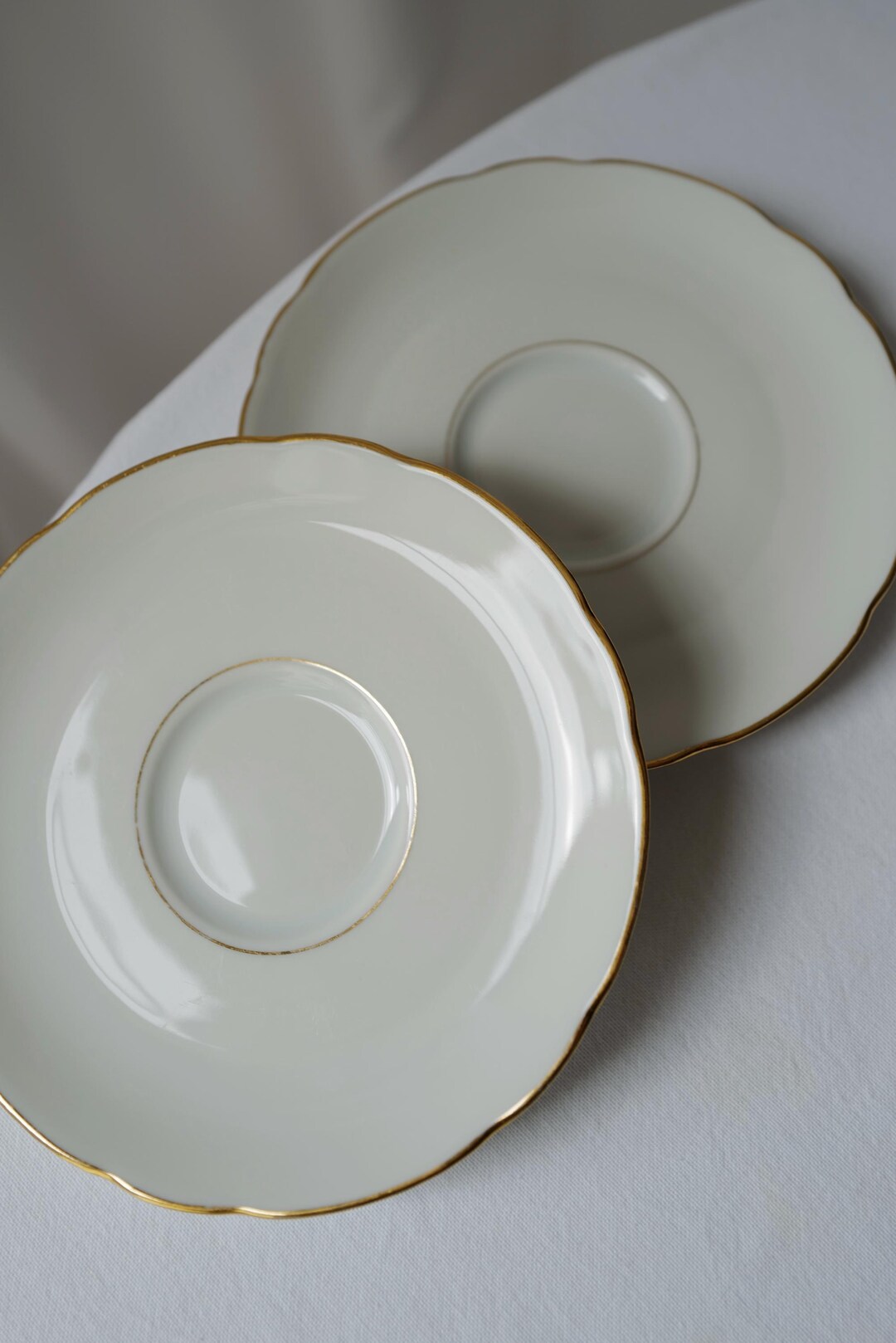 2 Vintage White Porcelain Gold Rim Saucers. Porcelaine Apilco France ...
