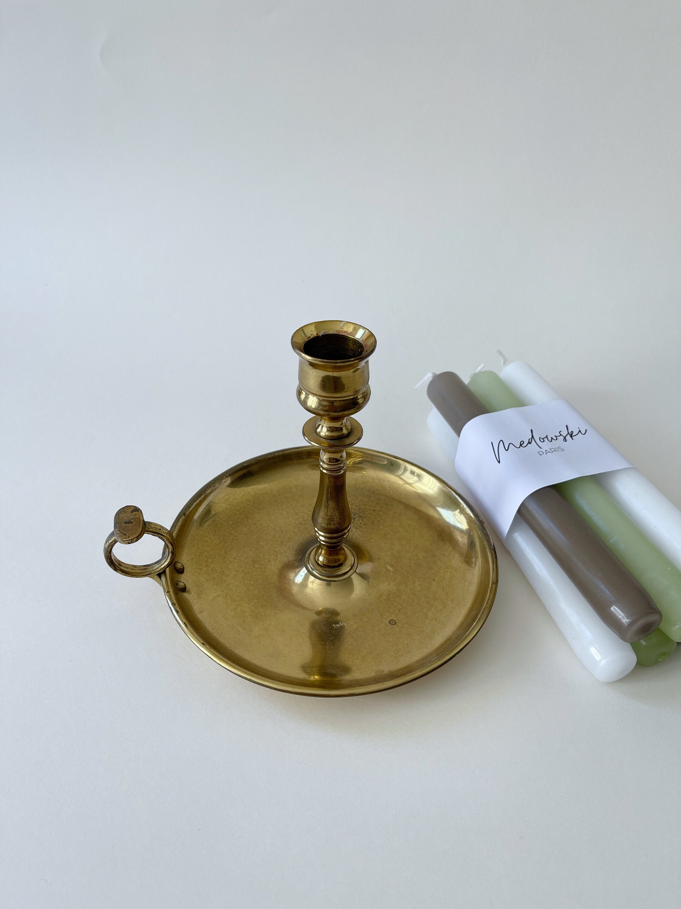Vintage Brass Candle Holder With Handle and 6 Pastel Candles ...