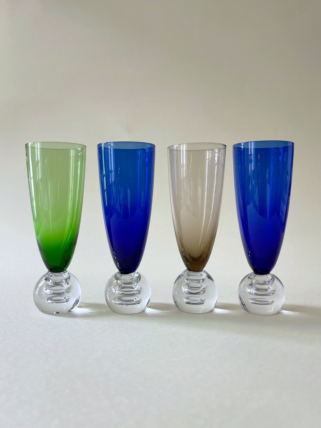 Vintage Multi-colored Champagne Flutes - Set of 4, Bubble Base - Made ...