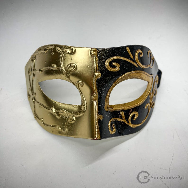 Gold and Black Masquerade Mask Set With Feathers | Venetian Style Eye ...
