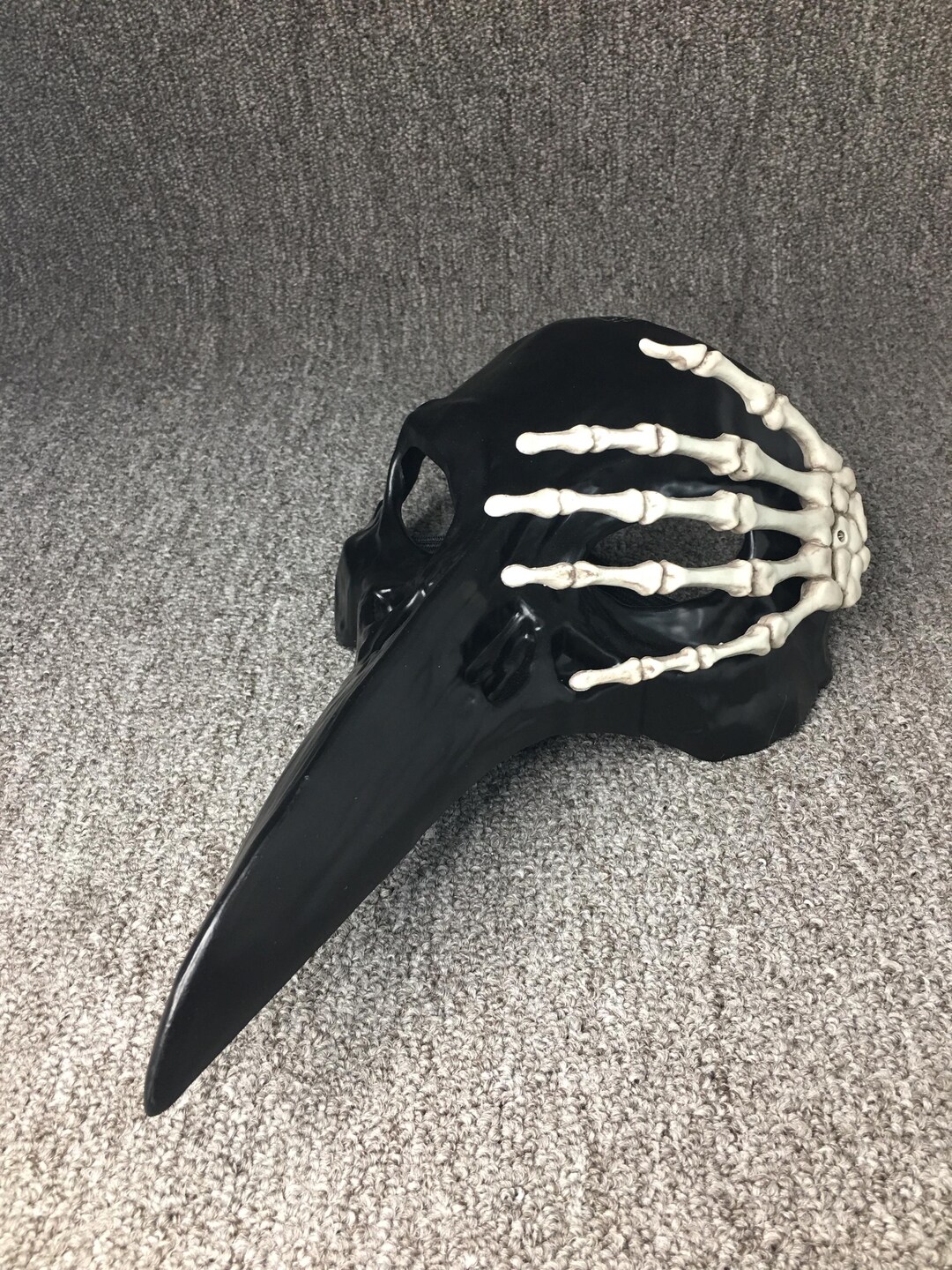 Black Raven Skull Plague Doctor With White Skull Hand Bird Nose Costume ...