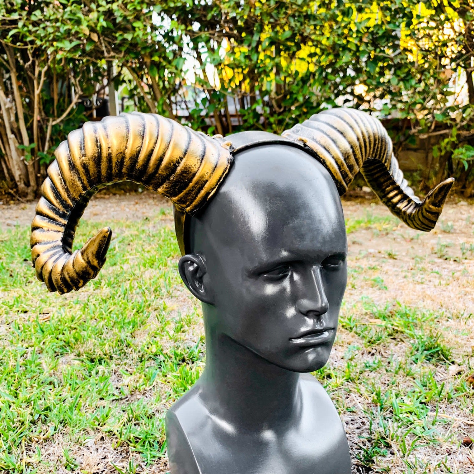 Steampunk Demon Twisted Black Ram Horns Halloween Costume - Etsy