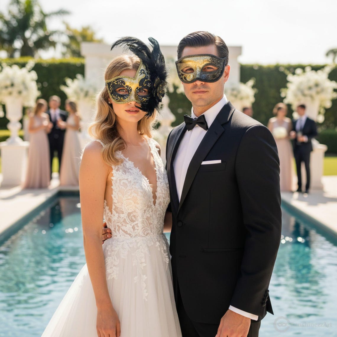Gold and Black Glitter Couple's Halloween Masquerade Party Mask Set ...