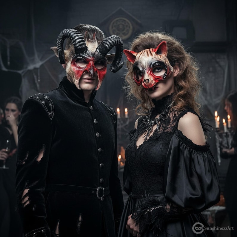 Ram Goat Devil Skull Mask and Cat Skull Demon Mask | Bloody Distressed ...