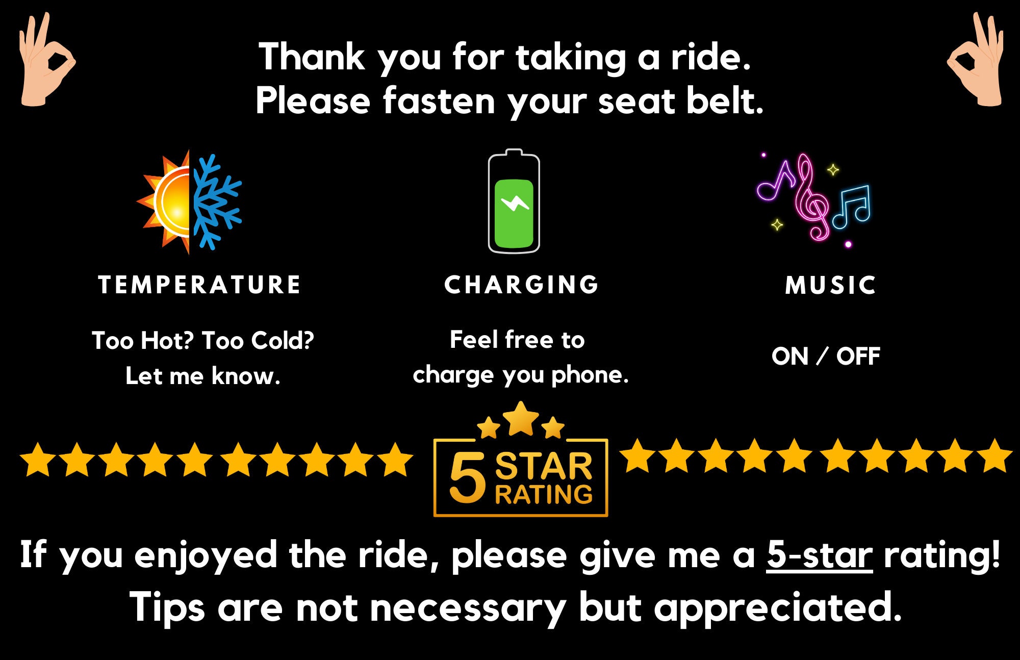Rideshare Welcome Sign, Uber, Lyft, Taxi - Tip Review Sign for Guest ...