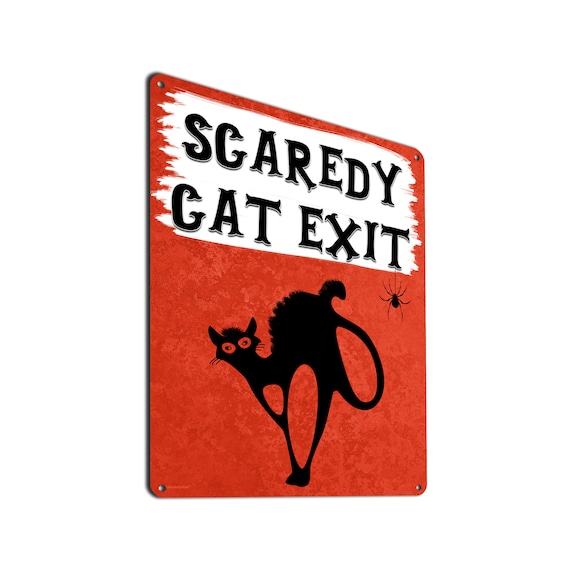 Scaredy Cat Exit Metal Sign Halloween Decor for Home | Etsy