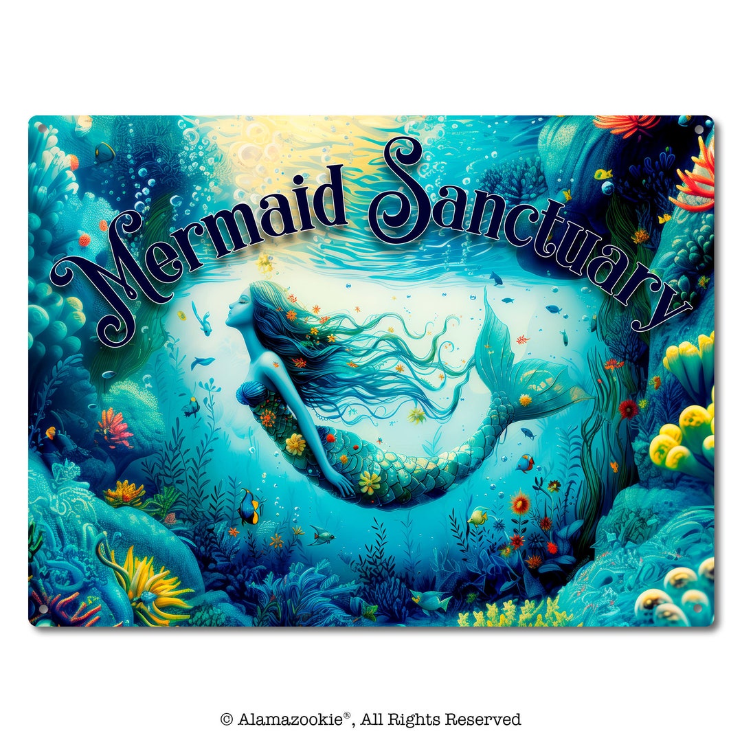 Mermaid Sanctuary | Whimsical Metal Sign Decor for Bedroom, Bathroom ...