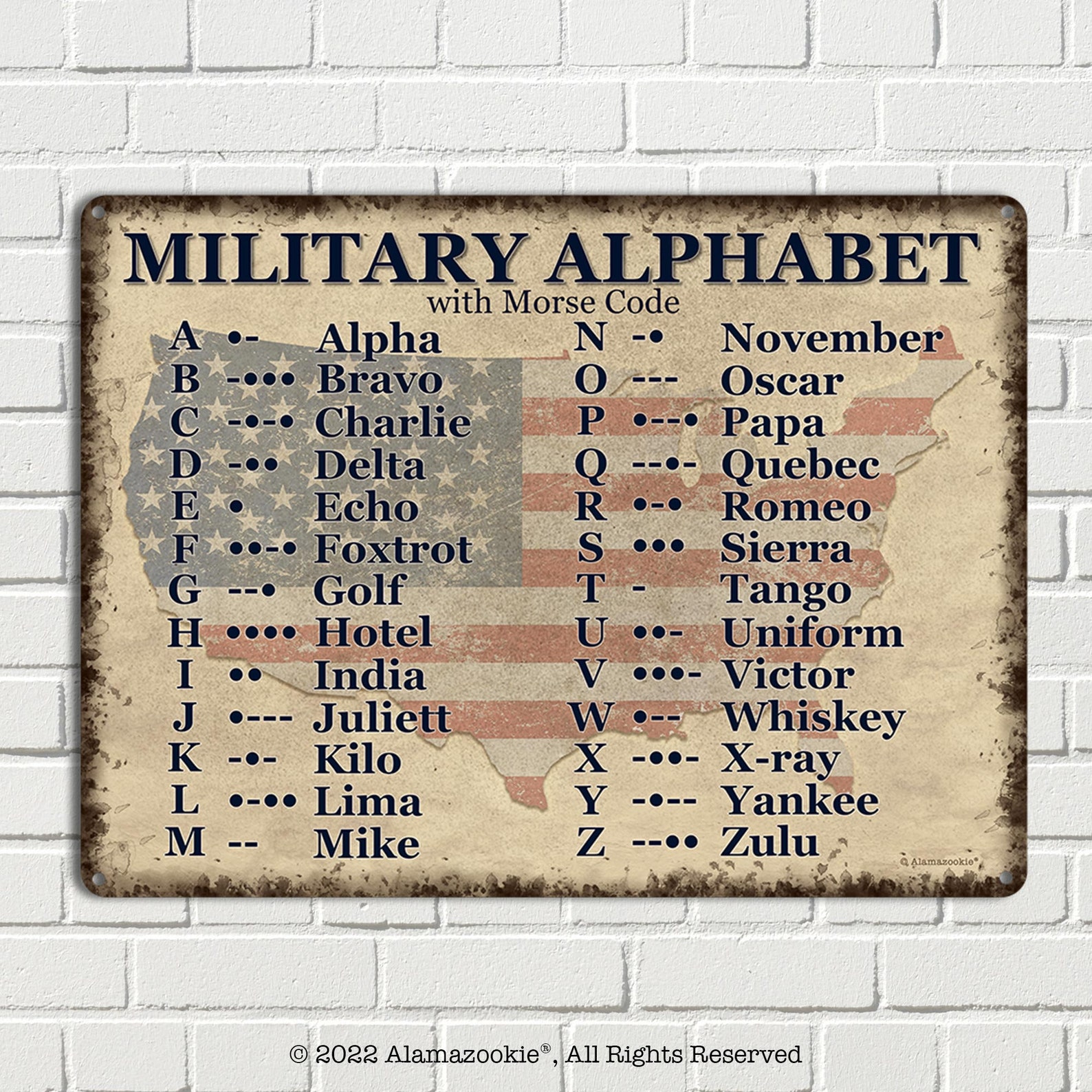 Military Alphabet With Morse Code Guide | Metal Sign | Patriotic Wall ...