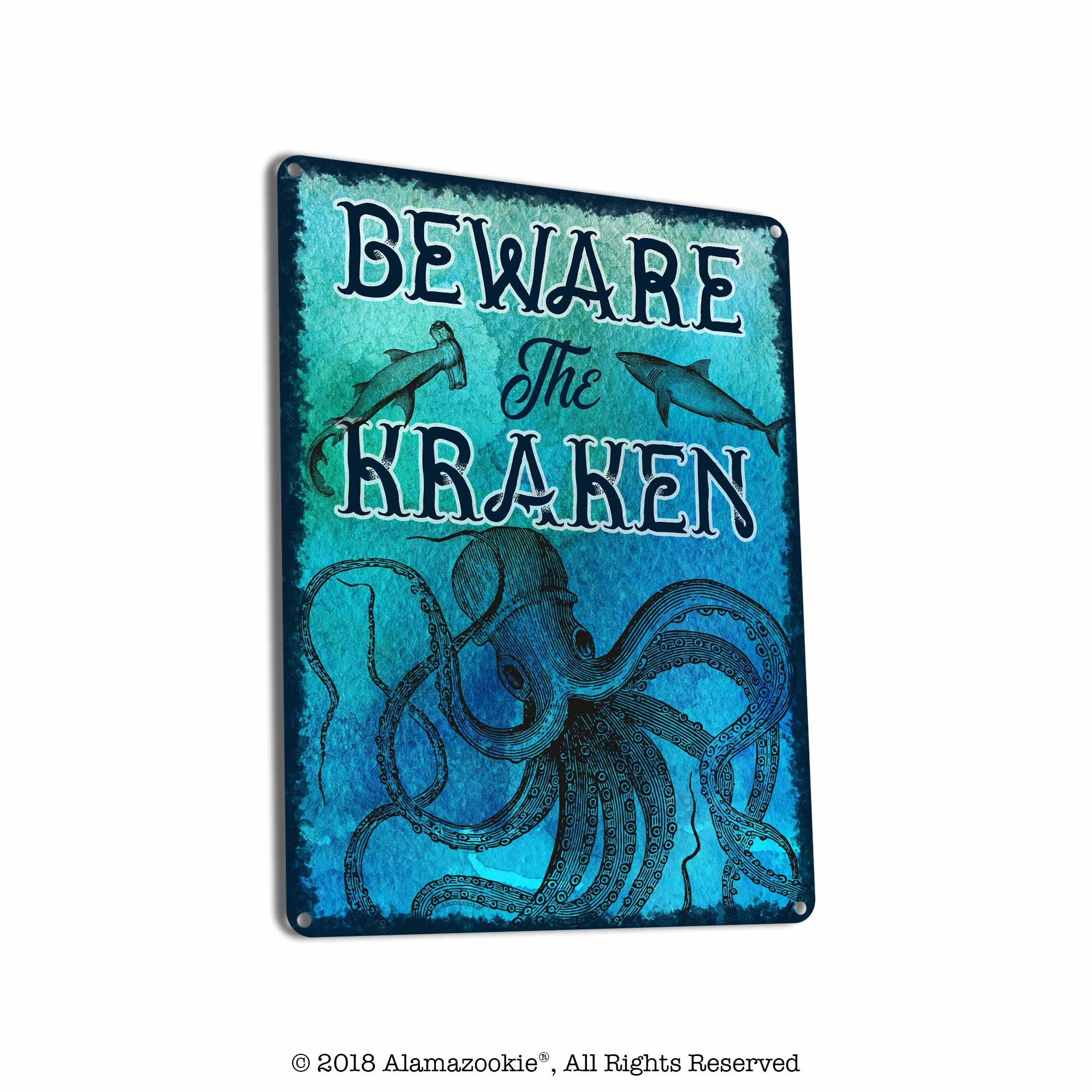 Beware the Kraken Metal Sign Nautical Decor Octopus Sea | Etsy