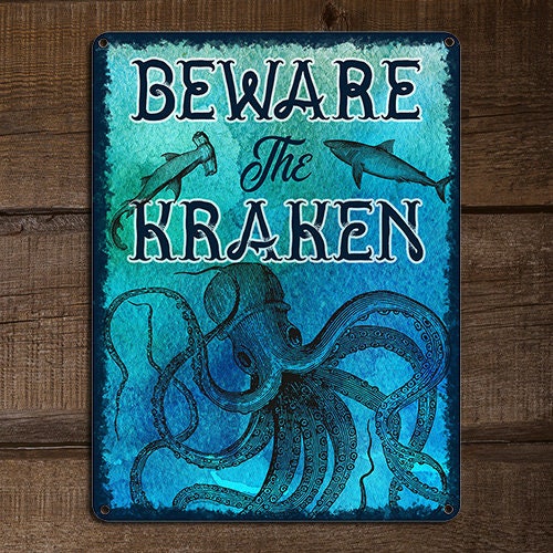 Beware the Kraken Metal Sign Nautical Decor Octopus Sea | Etsy