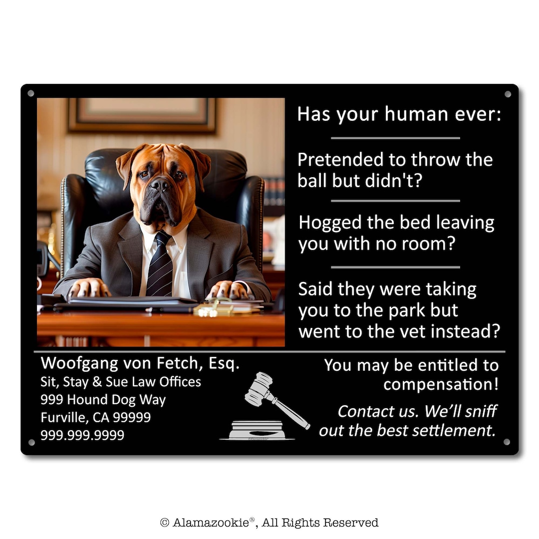 Has Your Human Ever... | Funny Dog Lawyer Meme | Metal Sign | Wall ...