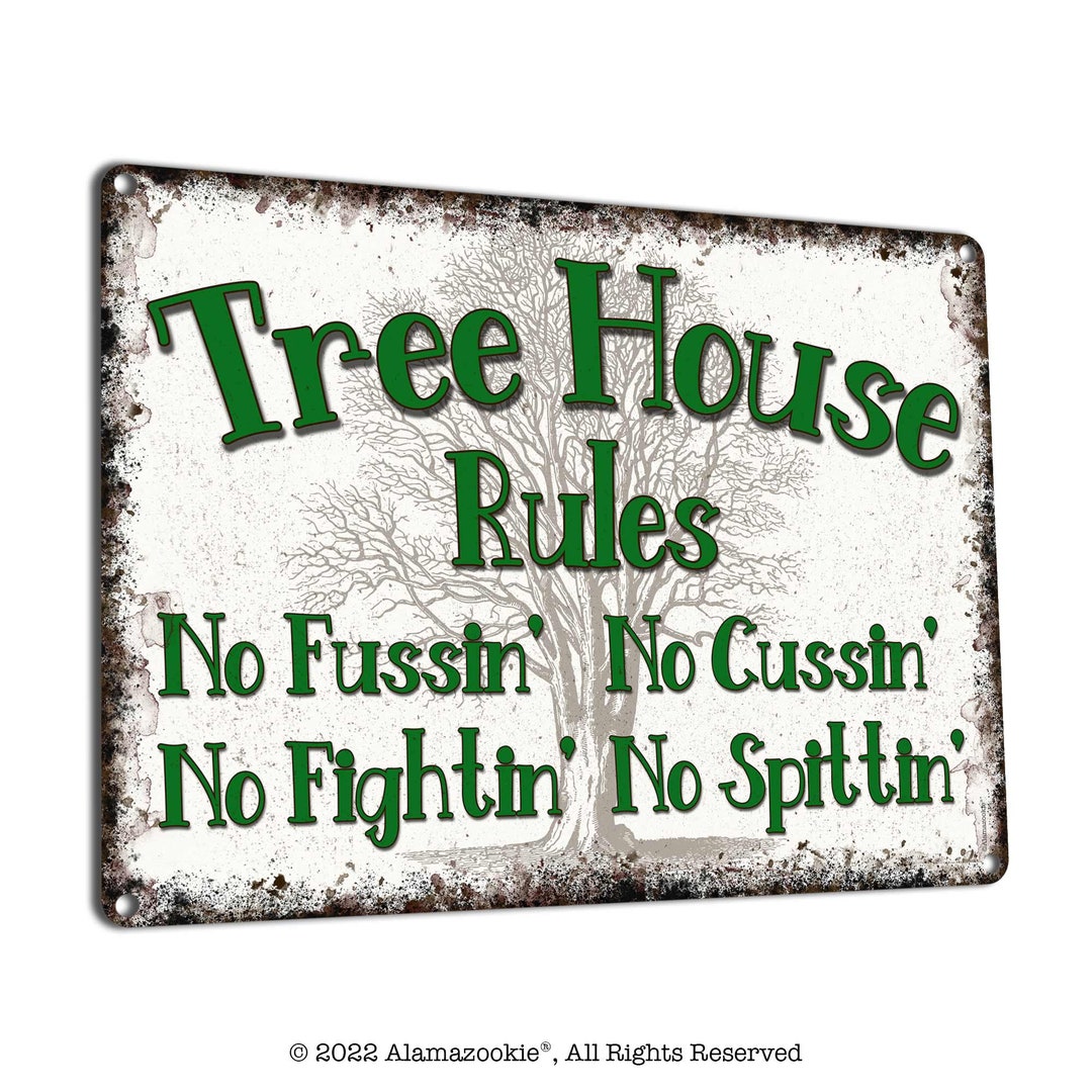 Tree House Rules | Metal Sign | Rustic Wall or Yard Decor for Home ...