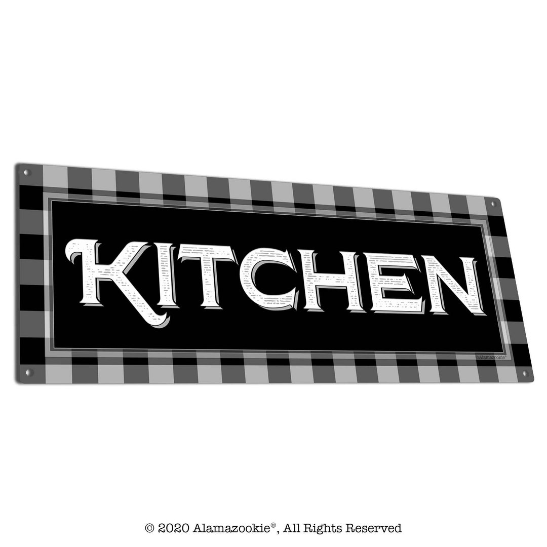 Kitchen | Metal Sign | Black and White Buffalo Plaid | Vintage ...