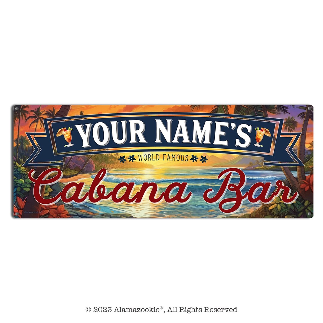 Personalized Cabana Bar Sign | Colorful Metal Sign for Outdoor BBQ Area ...