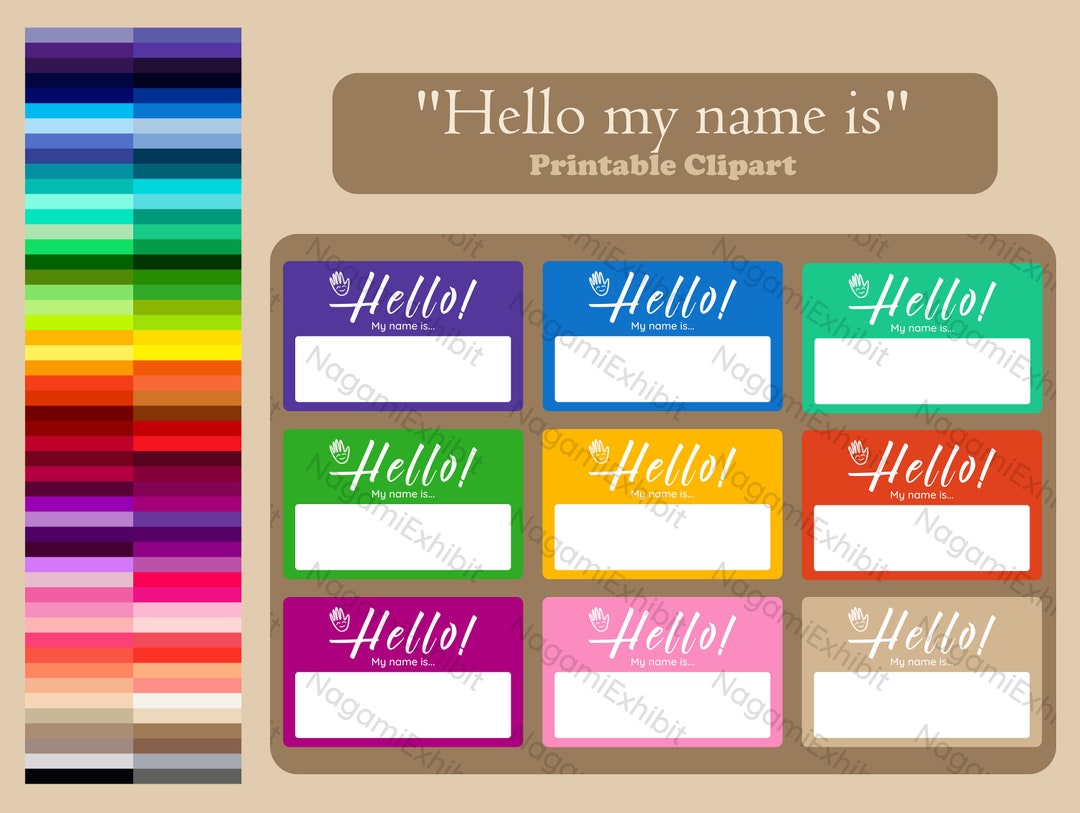 Hello Name Tag 100 Color Shades Digital Printable Clipart Stickers - Etsy