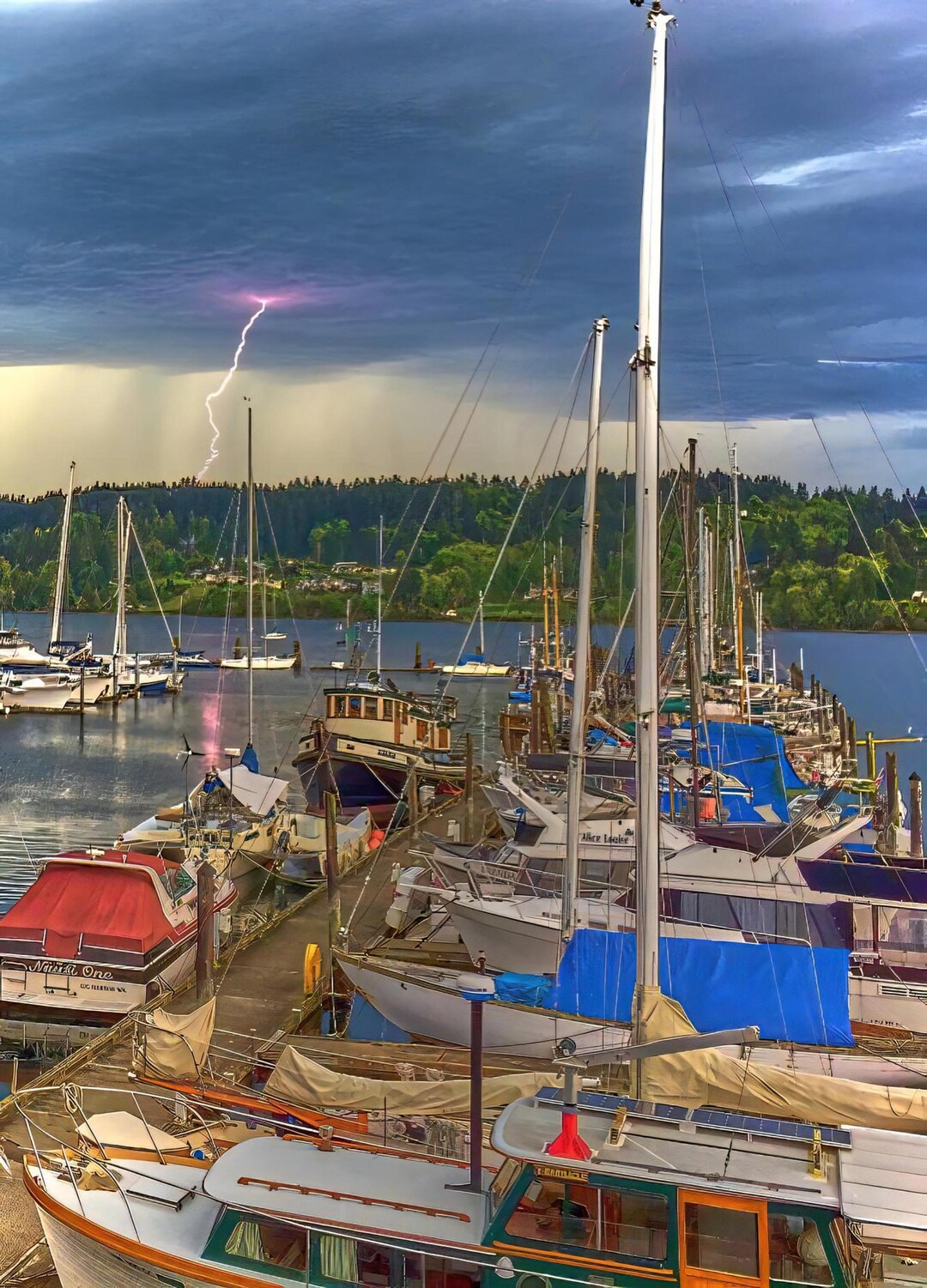 Summer Lightning at the Marina - Electric Lightning Show at Marina - Eagle Harbor Marina in a ...