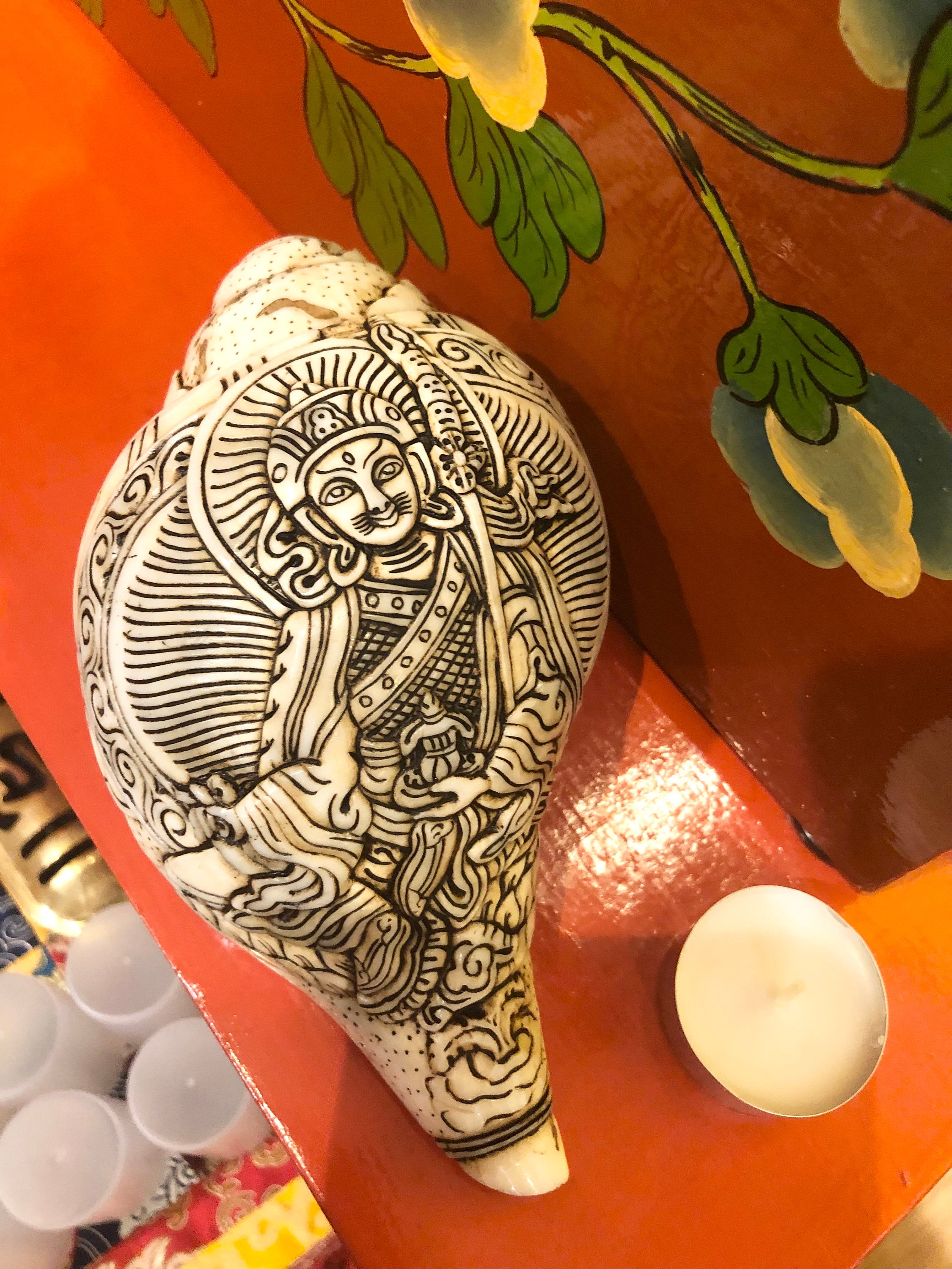 Guru Rinpoche (padmasambhava) Hand Carved Conch Shell Trumpet ...