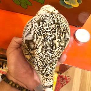 Guru Rinpoche (padmasambhava) Hand Carved Conch Shell Trumpet ...