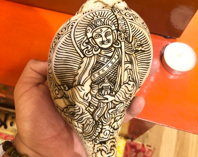 Guru Rinpoche (padmasambhava) Hand Carved Conch Shell Trumpet ...