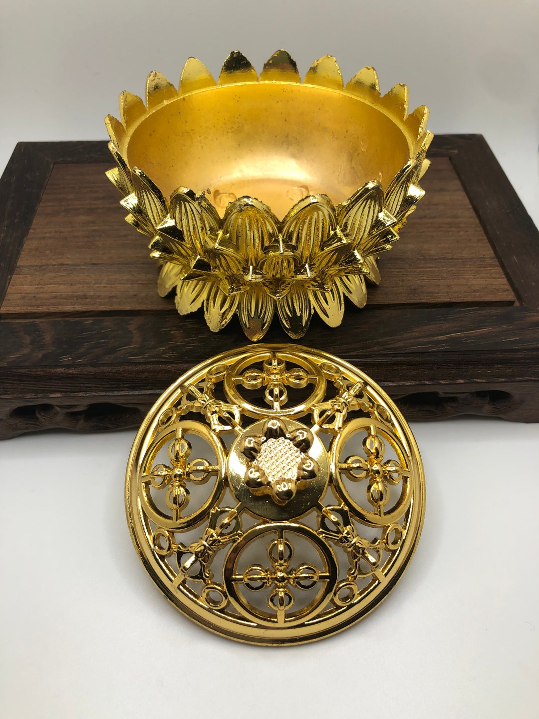 Brass Lotus Incense Holder | Choose Vajra Design or Eight Auspicious ...