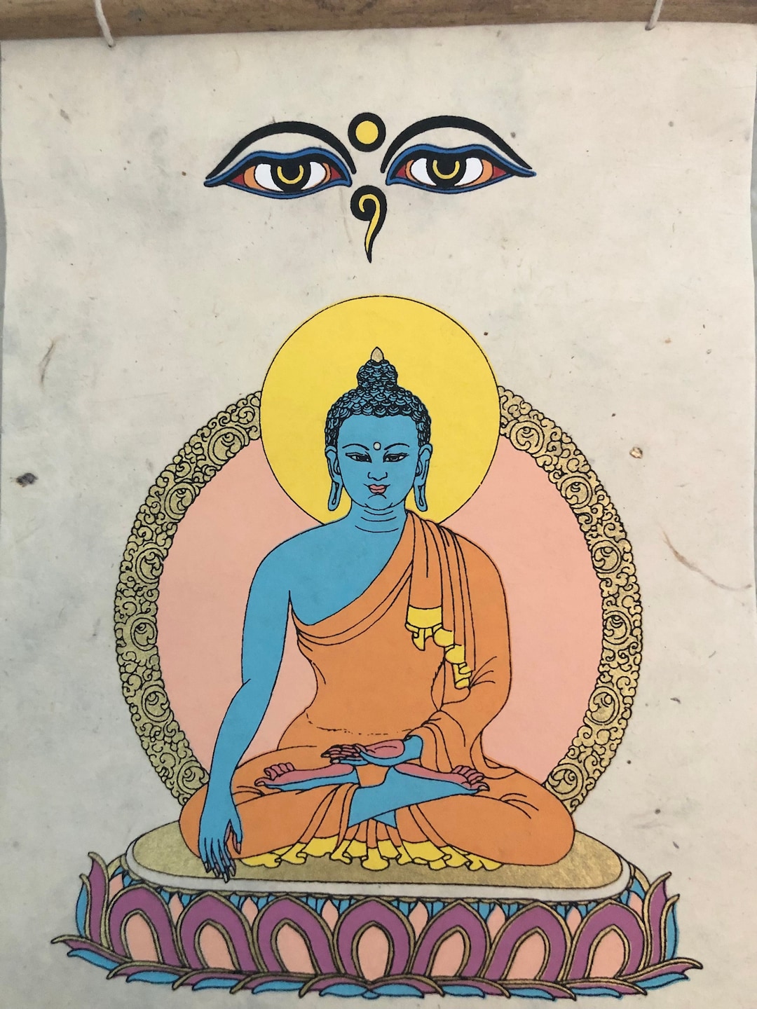 Akshobhya Buddha Wall Hanging | Hand Painted on Lokta Paper in Nepal ...