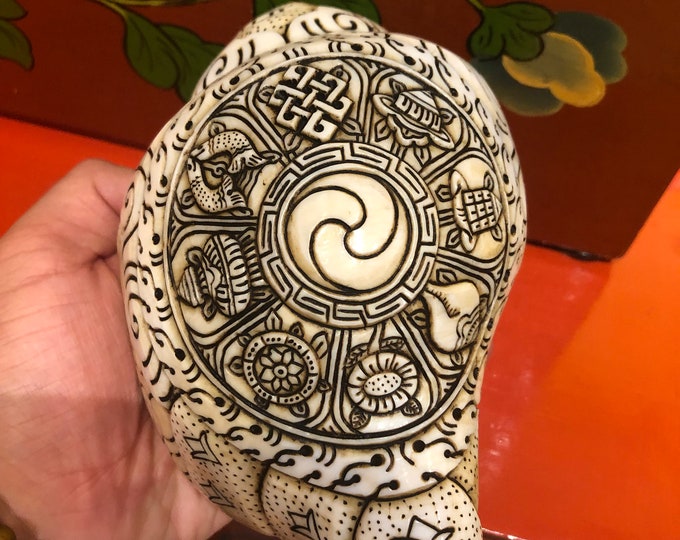 Large Buddhist Eight Auspicious Symbols Conch Shell Trumpet Handmade in ...